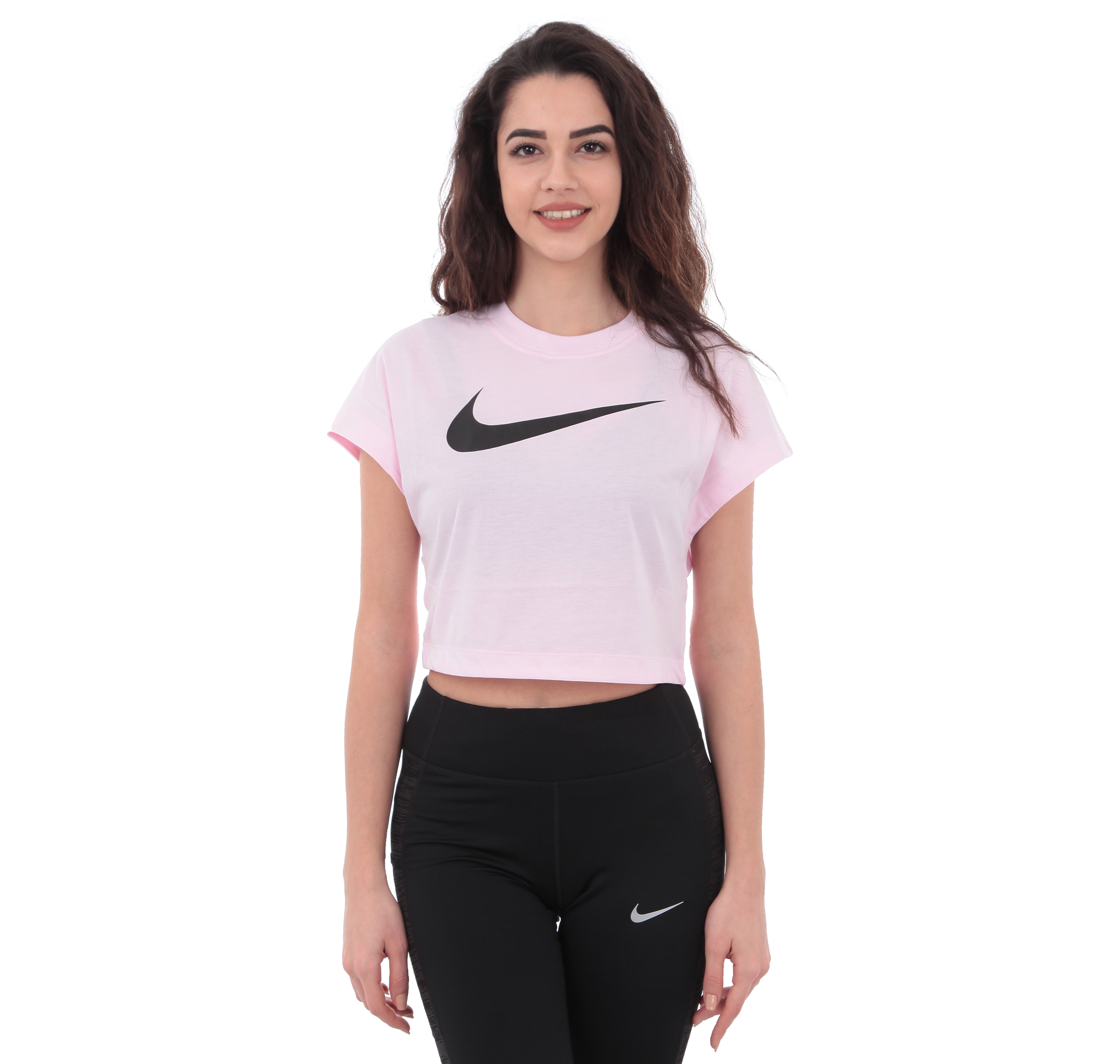 Nike W Nsw Swsh Top Crop Ss Kadın T-Shirt Pembe